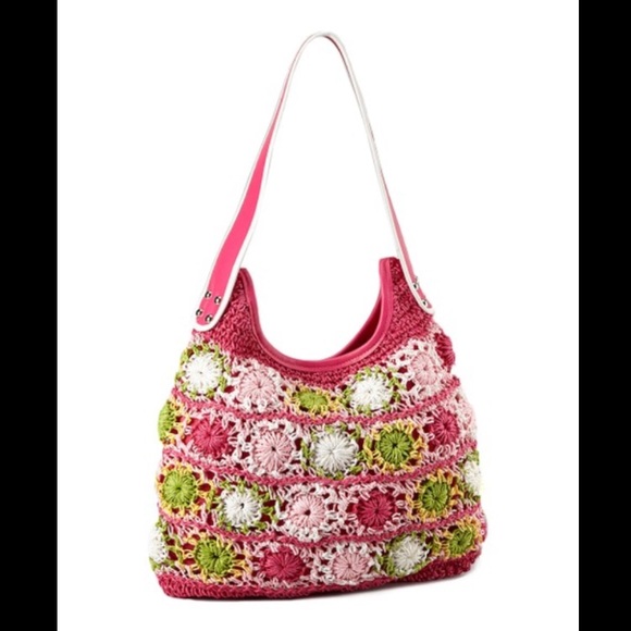 Bags | Pink Floral Crochet Straw Bag | Poshmark